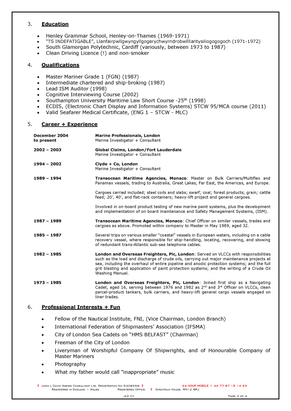 C.V : Captain John L. David: Marine Professionals: London: Consulting ...